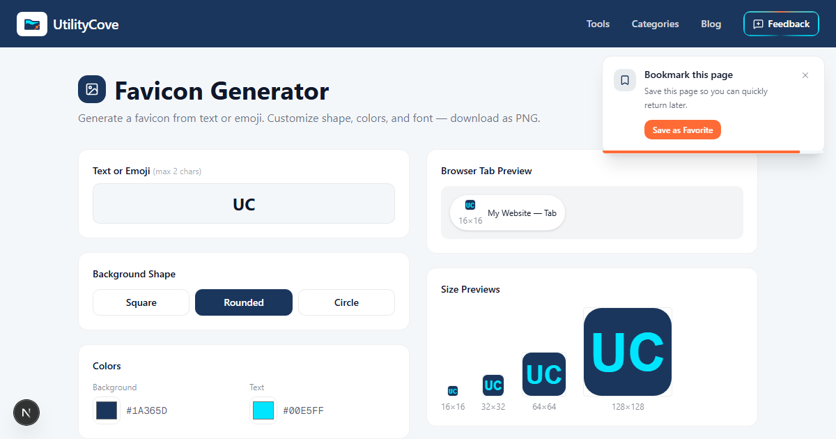 Favicon Generator — Create Favicons Online Free | UtilityCove | Free ...