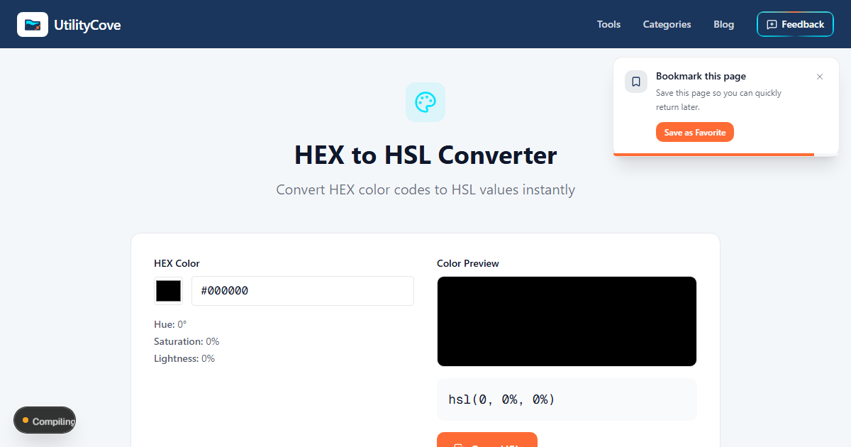 HEX to HSL Converter — UtilityCove | Free Online Tool