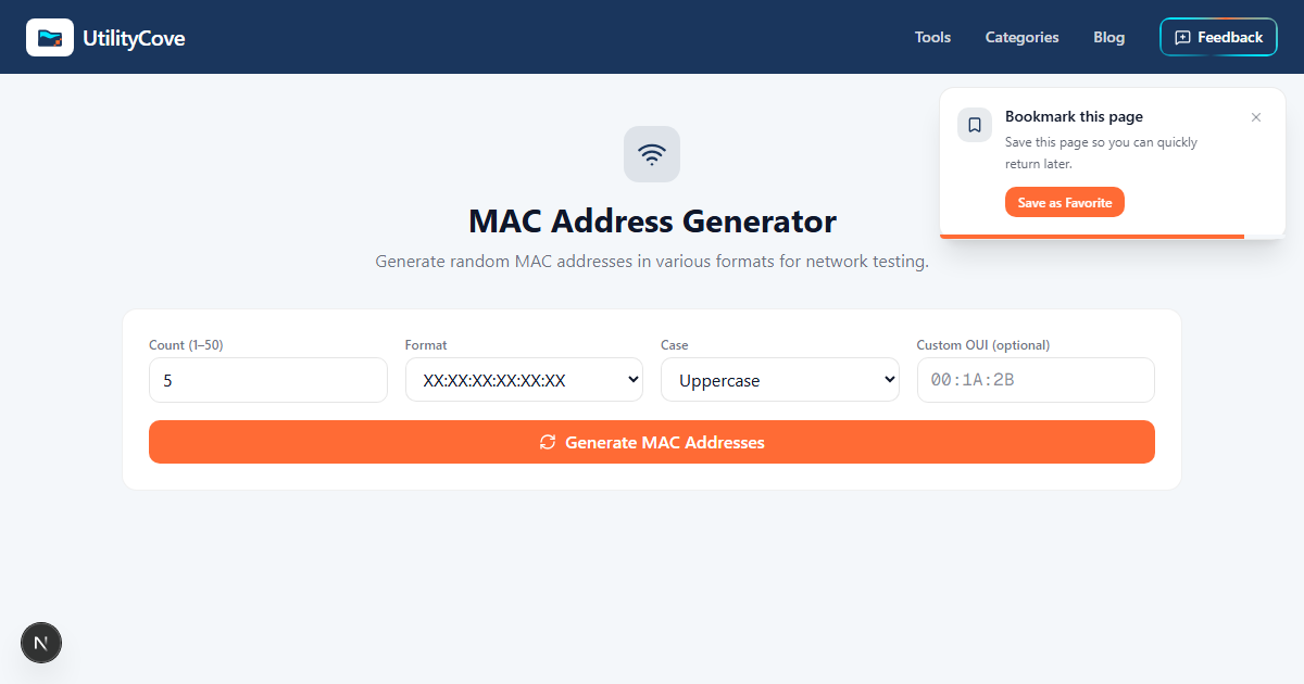 MAC Address Generator — UtilityCove | Free Online Tool