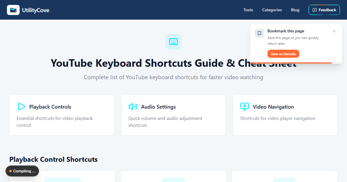 YouTube Keyboard Shortcuts — UtilityCove | Free Online Tool